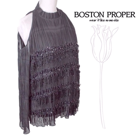 Boston Proper | Tops | Boston Proper Black Open Shoulder Beaded Top ...